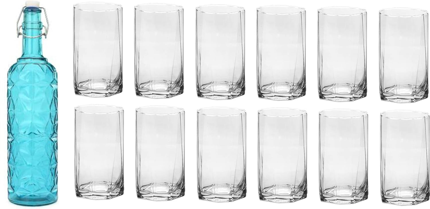 1st Time Exquisite 13 Piece Beverage Glass Serving Set with Featuring ...