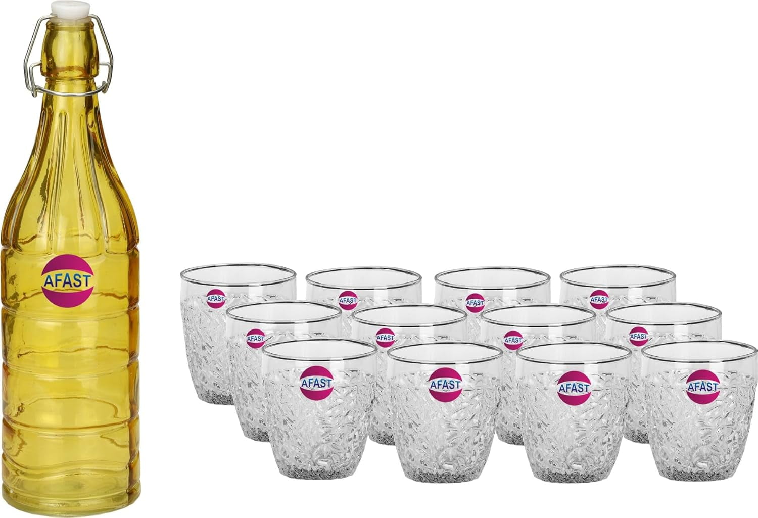 1st Time Exquisite 13 Piece Beverage Glass Serving Set with Featuring Elegant Yellow Bottle 1000 ...