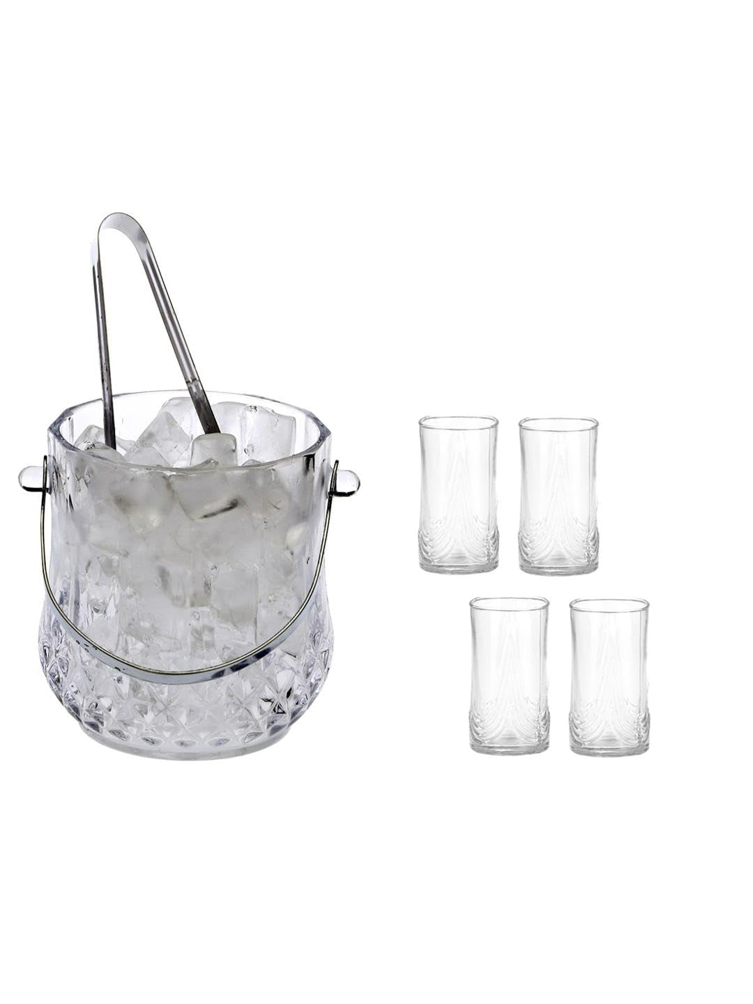 1st Time Modern Ice Bucket and Glass Combo Cap Bucket 1000 Ml Glass 300 ...