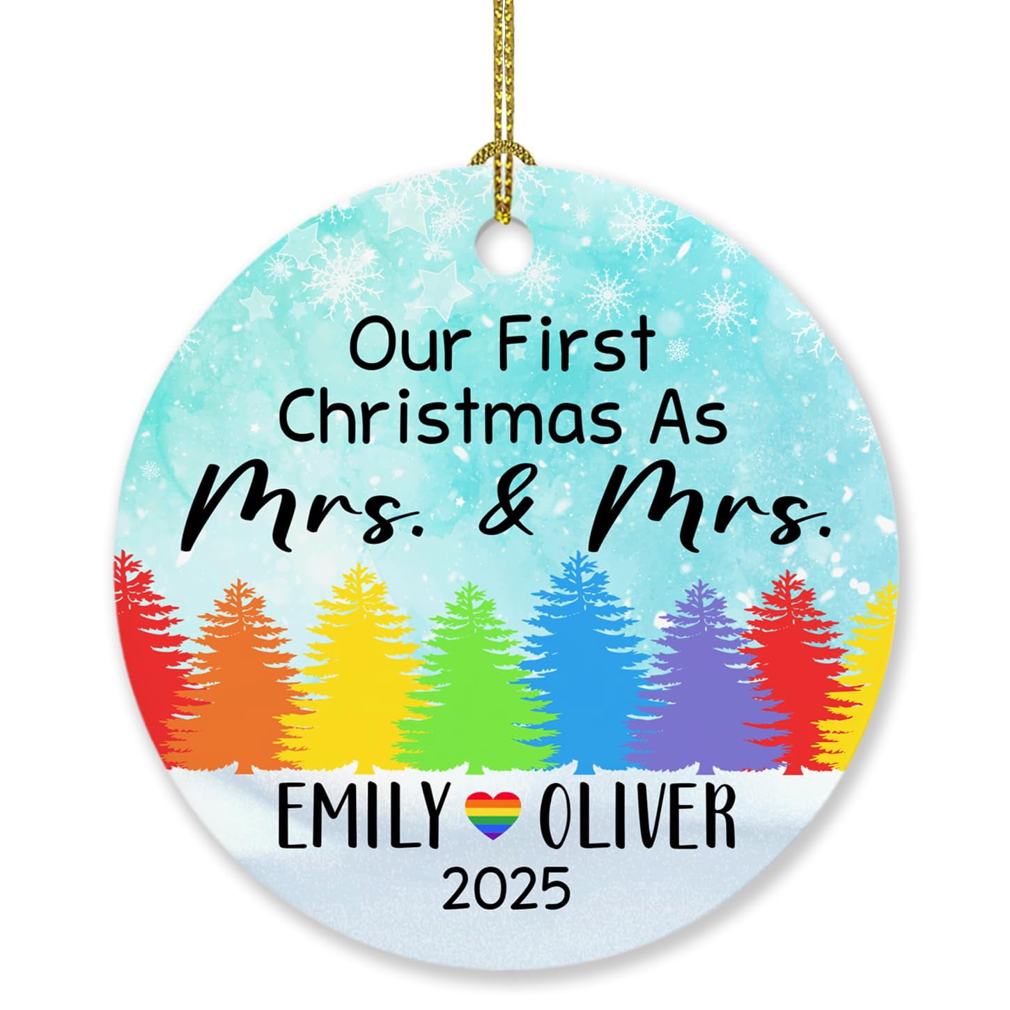 1st Xmas As Mrs & Mrs Ornament, Personalized Lesbian Pride LGBT Rainbow ...