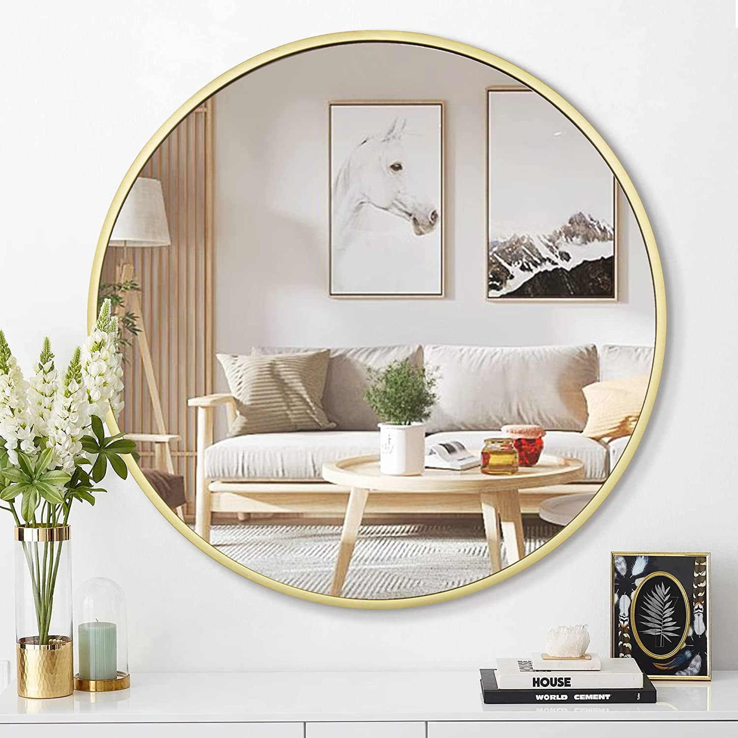 1st owned Round Wall Mirror Gold 16 Inch -Circular Metal Framed Wall ...