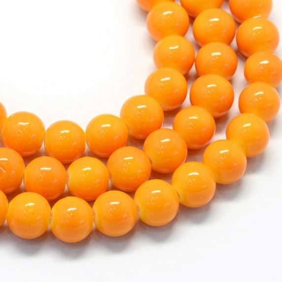 1strand Baking Painted Glass Round Bead Strands Orange 8.5~9mm Hole: 1 ...