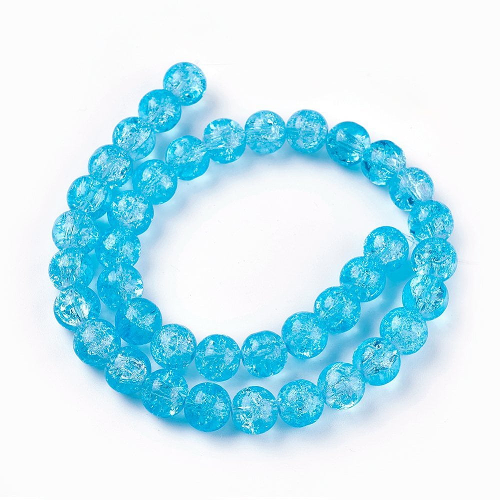 1strand Crackle Glass Bead Strands Round Deep Sky Blue 8mm Hole: 1mm ...