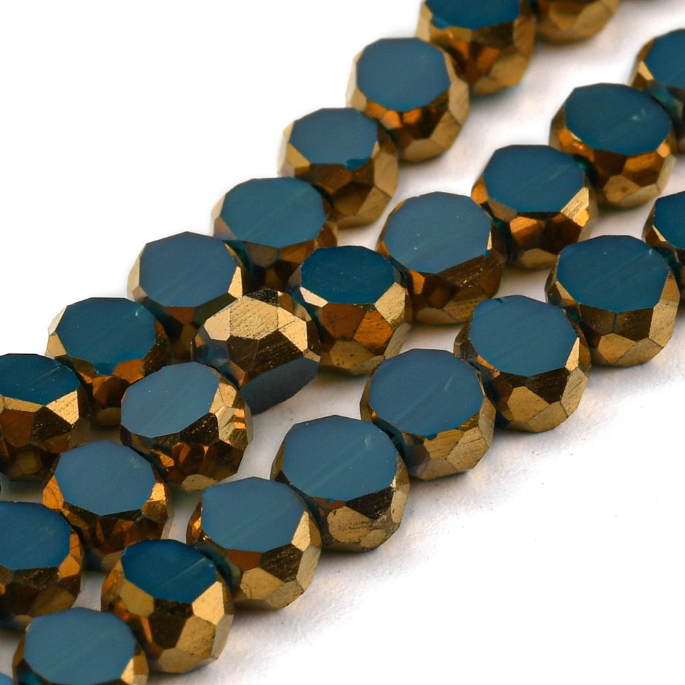 1strand Electroplate Glass Beads Strands with Golden Edge Faceted Flat ...