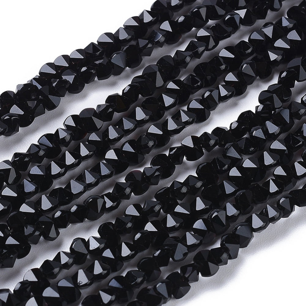 1strand Glass Beads Strands Faceted Rounded Rectangle Black 3x4.5x3.5mm ...