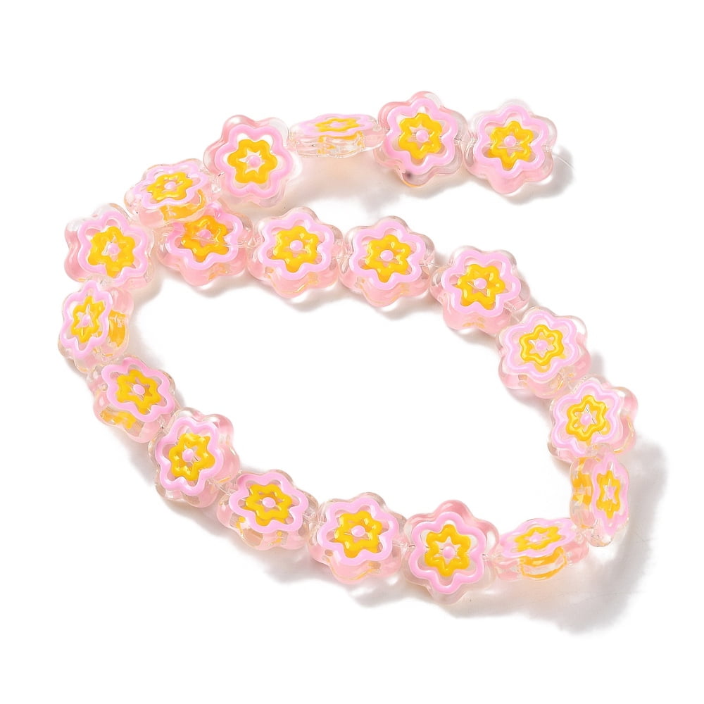 1strand Glass Beads Strands Hand Drawn Beads with Enamel Flower ...