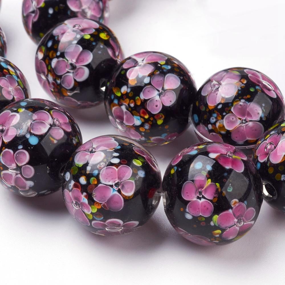 1strand Handmade Inner Flower Lampwork Beads Strands Round Pearl Pink ...