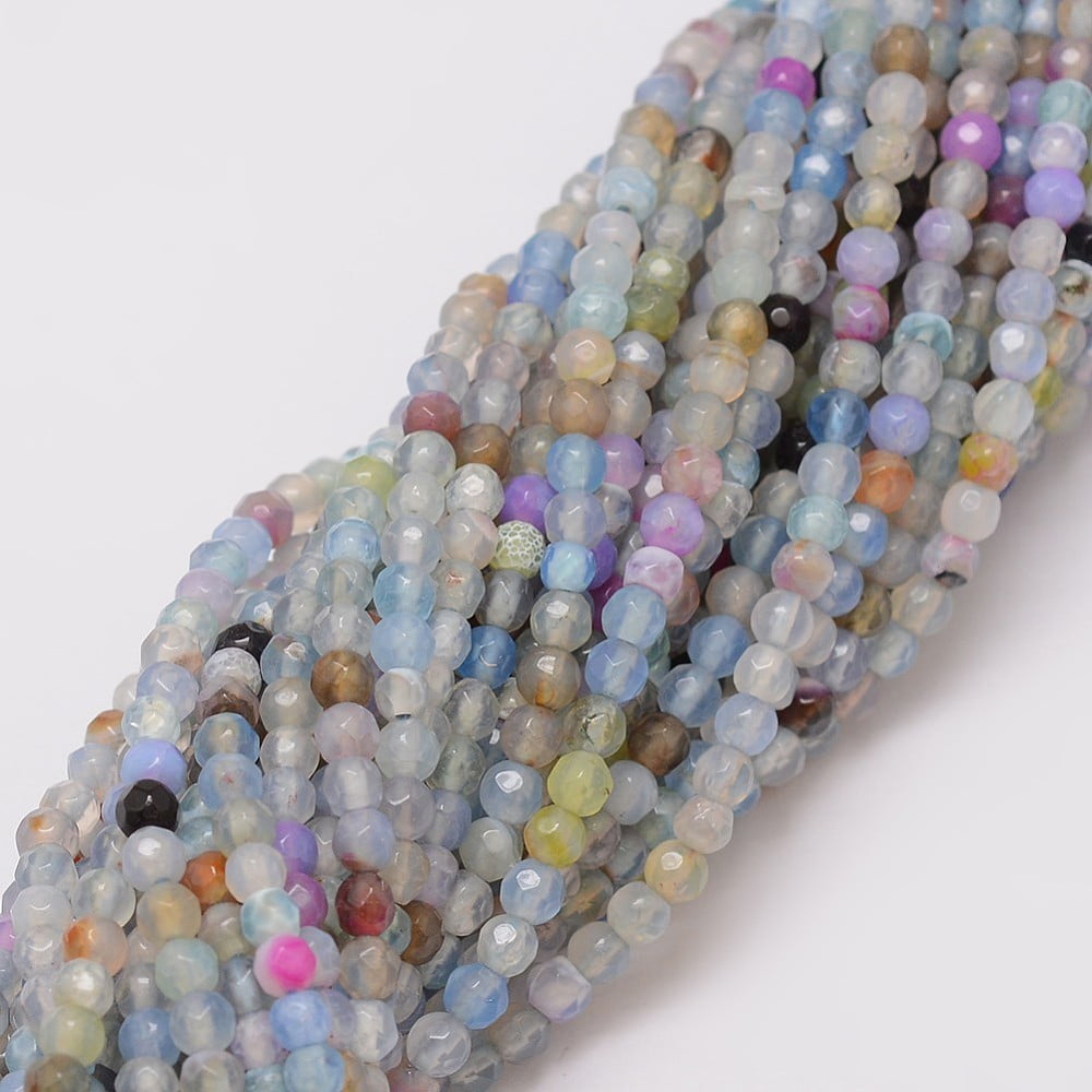 1strand Natural Agate Bead Strands Dyed Faceted Round Light Steel Blue ...