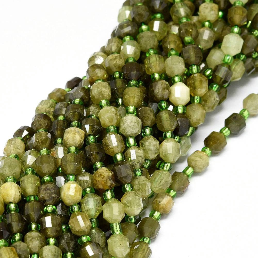 1strand Natural Green Garnet Beads Strands with Seed Beads Faceted ...