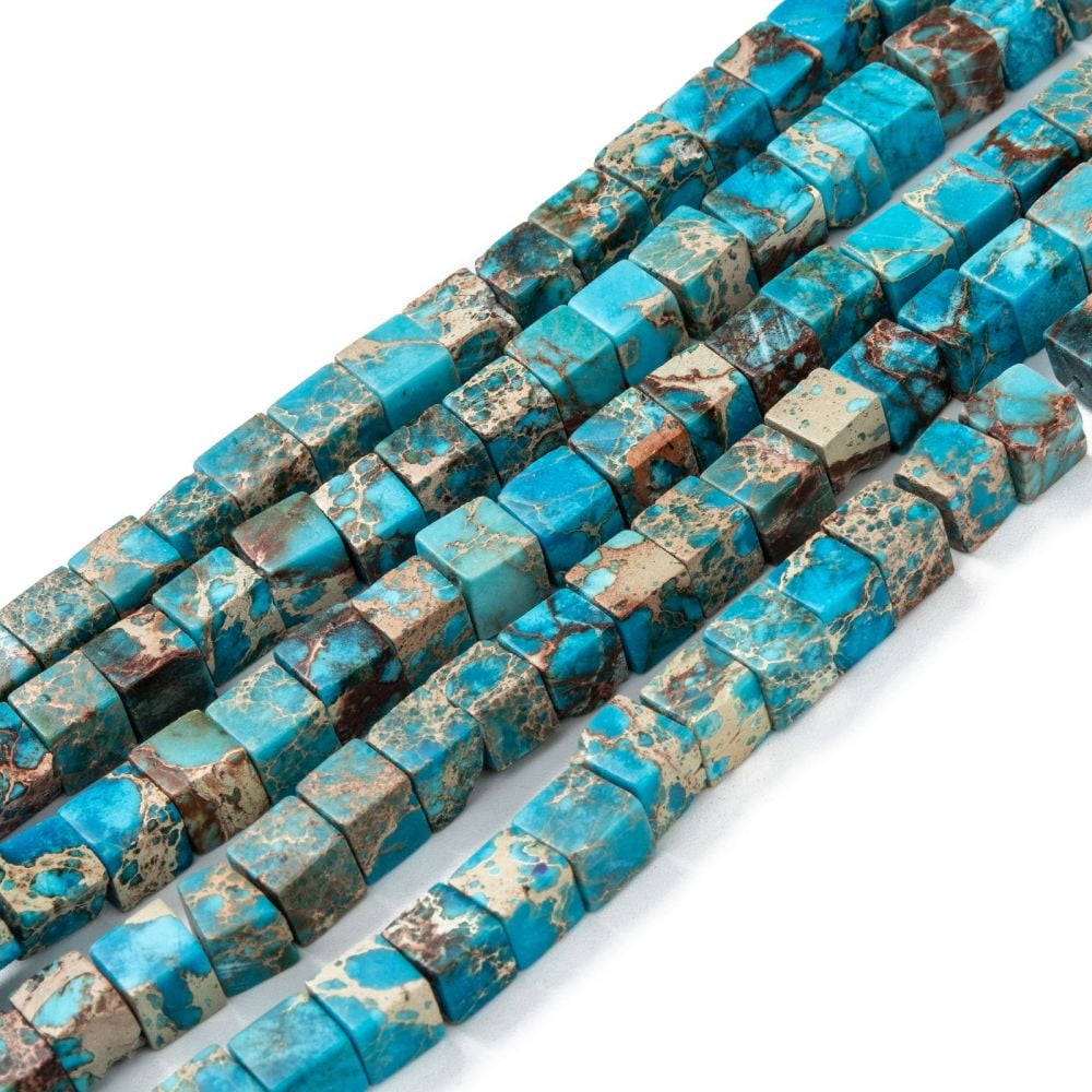1strand Natural Imperial Jasper Beads Strands Dyed Cube Deep Sky Blue ...