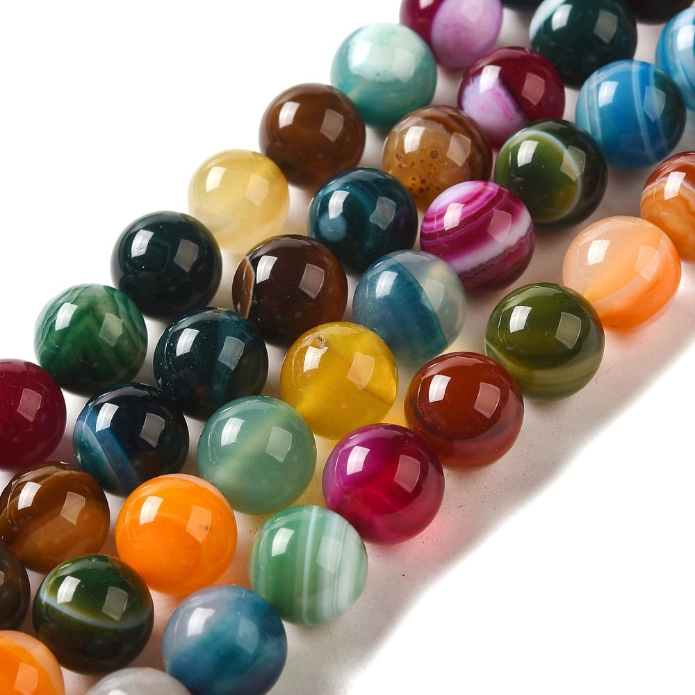 1strand Natural Striped Agate/Banded Agate Round Bead Strands Dyed ...