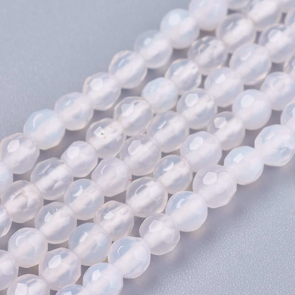 1strand Natural White Agate Round Beads Strand Dyed Faceted White 4mm ...