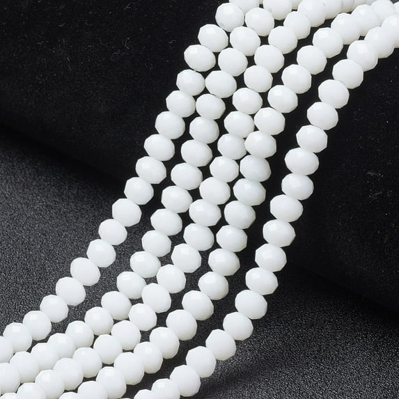 1strand Opaque Solid color Glass Beads Strands Faceted Rondelle White ...