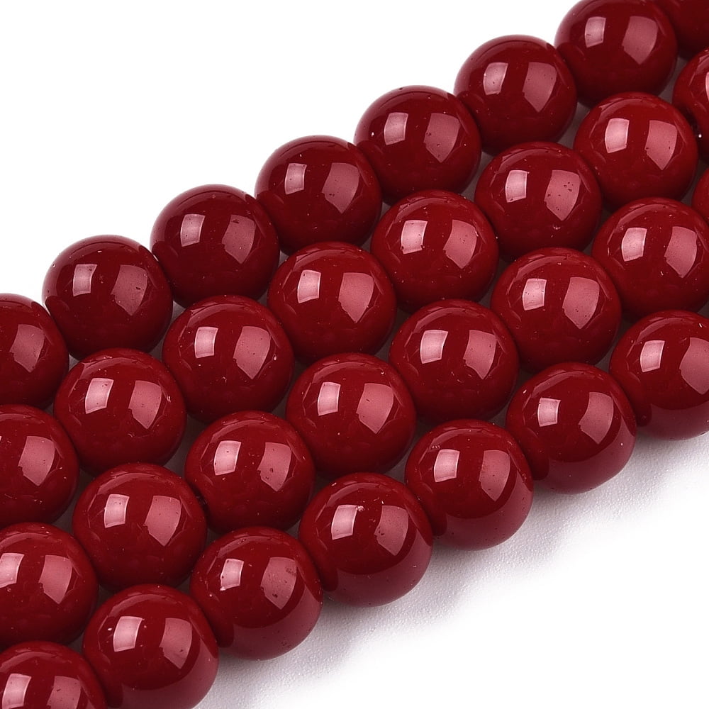 1strand Opaque Solid color Glass Beads Strands Round Dark Red 8~8.5mm ...