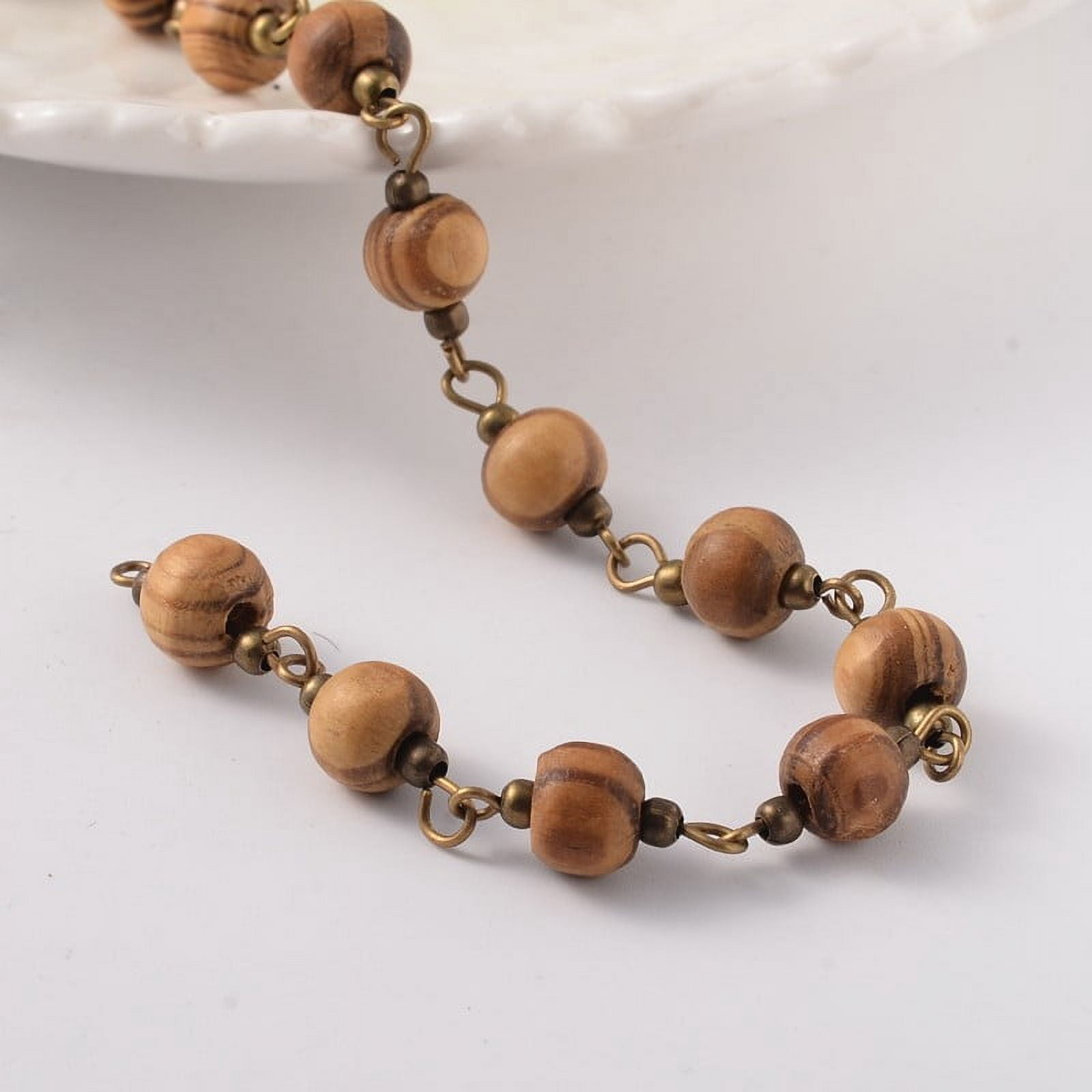 1strand Round Handmade Wood Beaded Chains Unwelded with Brass Findings ...