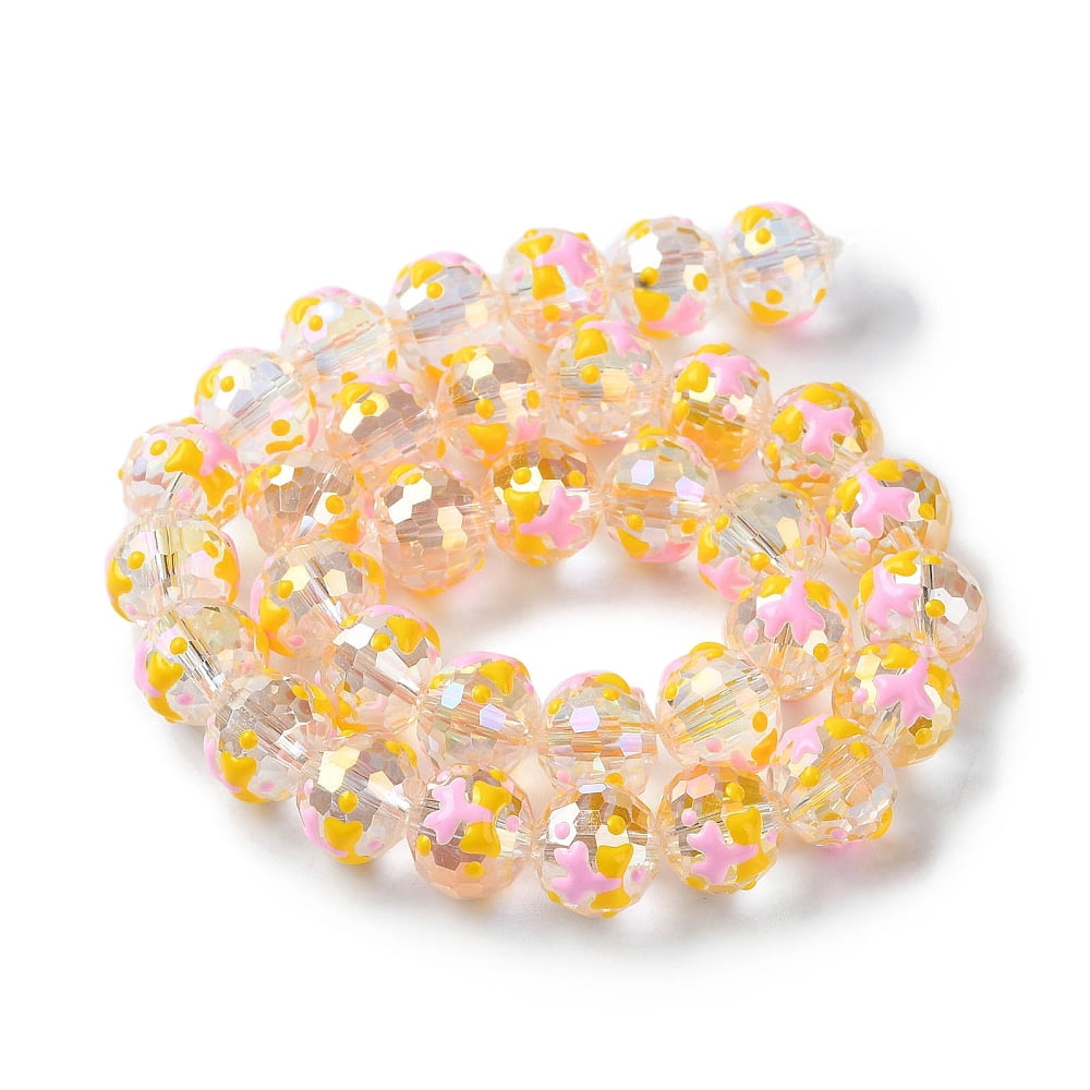 1strand Transparent Glass Enamel Beads Hand Drawn Beads Faceted Round ...