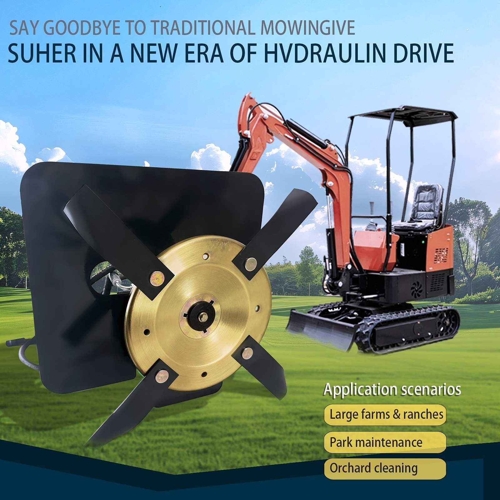 1ton-1.5ton Mini Excavator Accessories Hydraulic Grass Cutter Mower ...