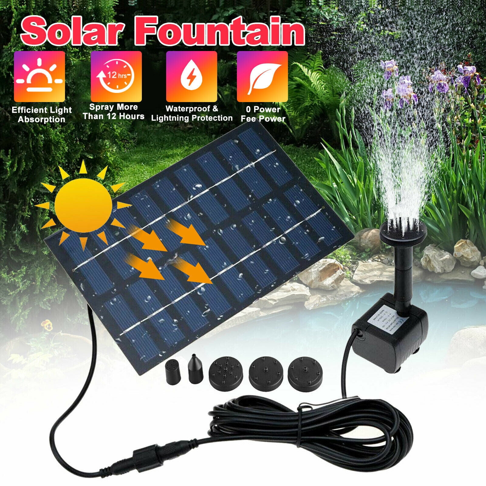 1w Solar Powered Fountain With 5 Size Spray Adapters Energy Saving ...