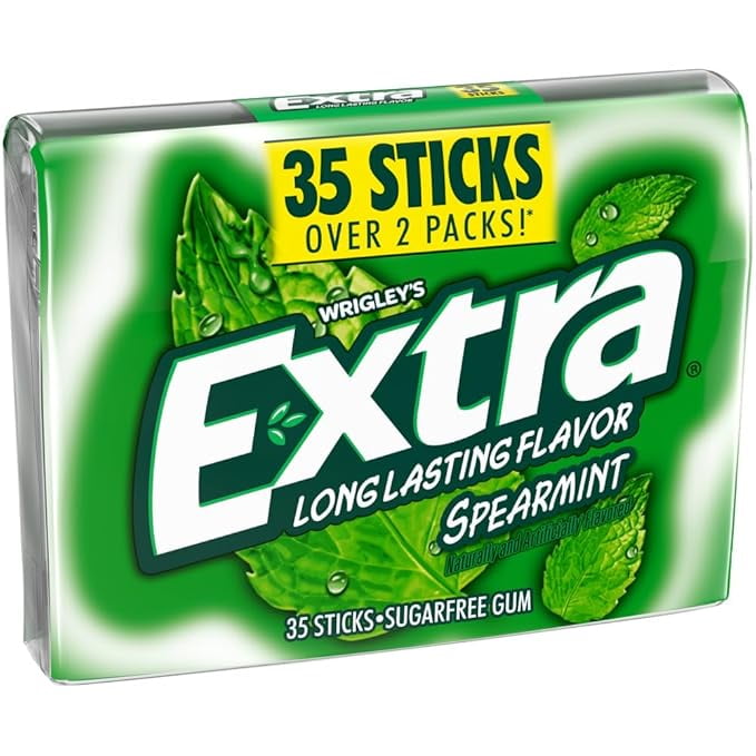 1x EXTRA Spearmint Sugar Free Chewing Gum Back to School Snacks, 35 ...