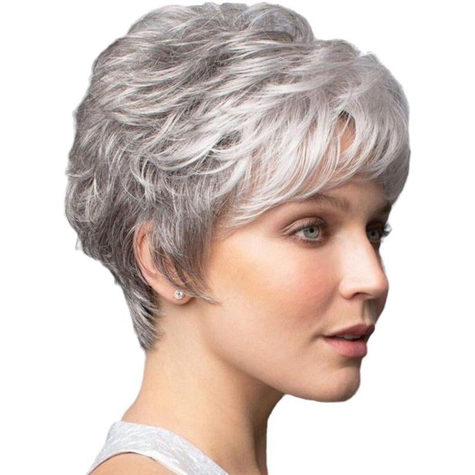 1x Fashion Ladies Wigs Women's Wig Short Silver Grey Natural Curly Wigs ...