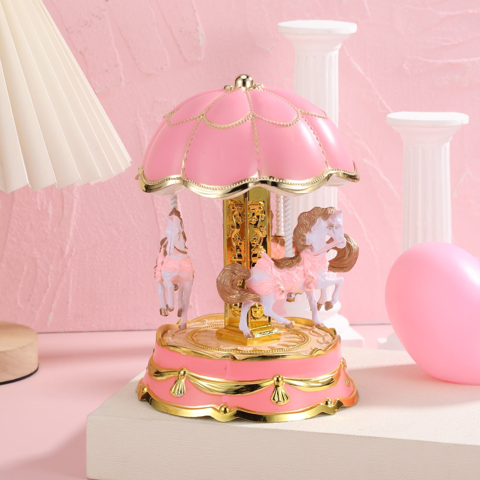 1x Luxury Carousel Music Box with Rotating 3 Horses & LED Luminous - 8 ...