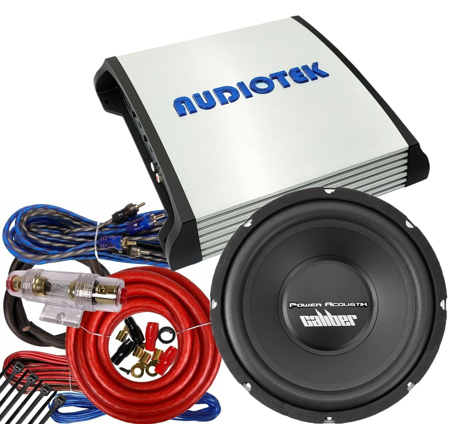 1x Power Acoustik 12" PRO Subwoofer + Audiotek 1600W CLASS D Car ...
