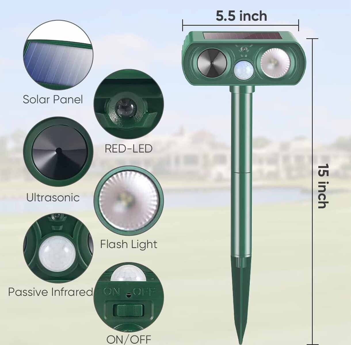 1x Solar Animal Repeller, Ultrasonic Repellent, Waterproof Motion ...
