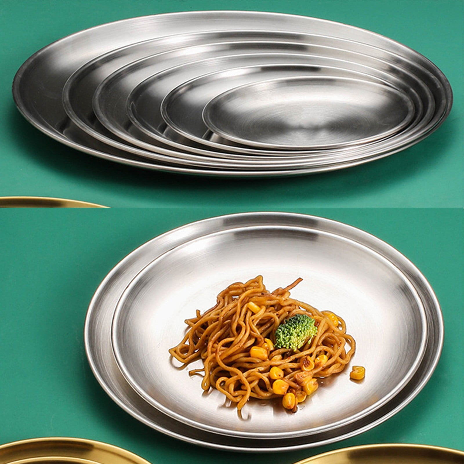 1x Stainless Steel Round Plate,Reusable Stainless Steel Plates,Food ...