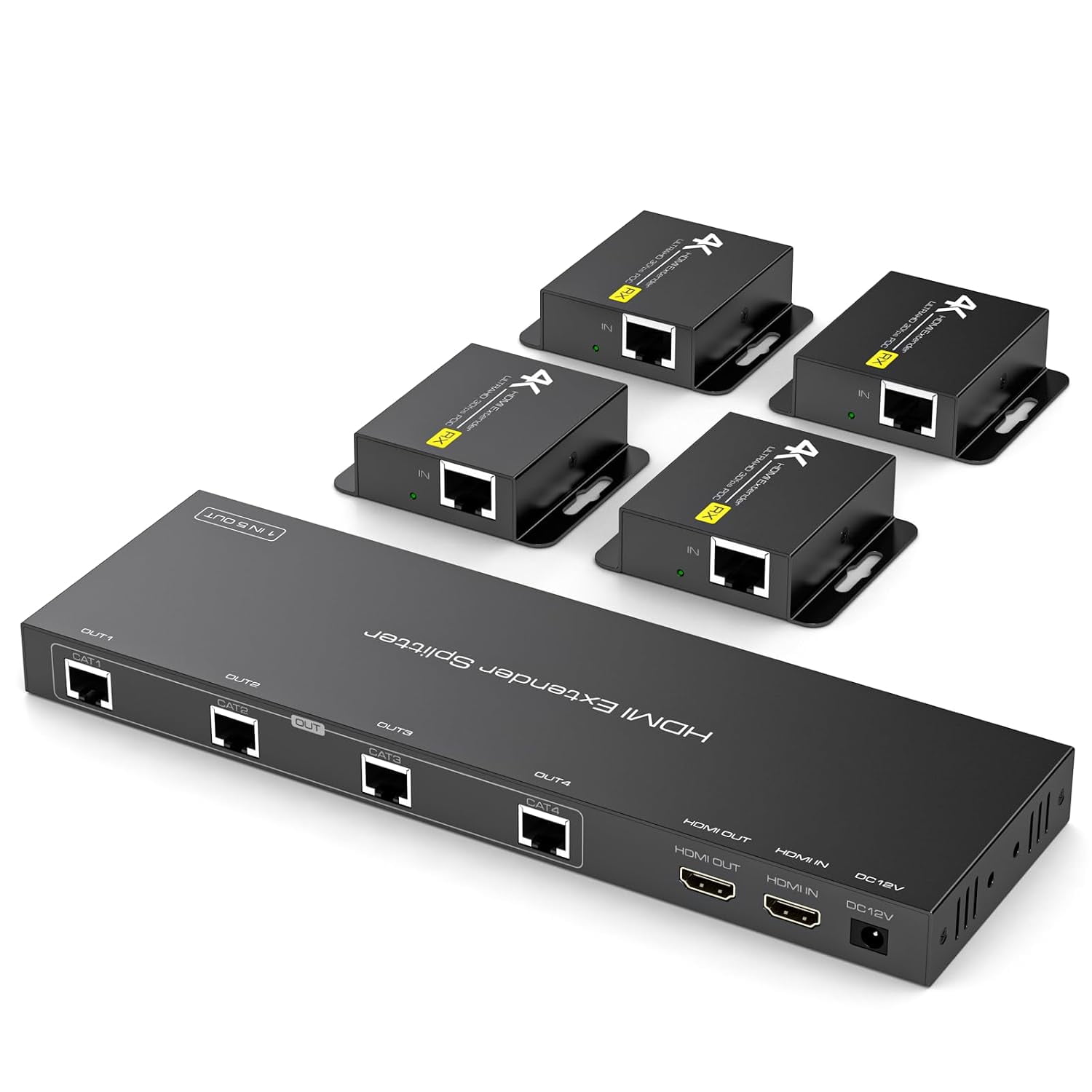1x4 HDMI Extender Splitter Over CAT6/7 Ethernet 4K30Hz Up to 165ft ...