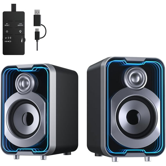 2.0 Computer Speakers, 10W USB-Powered Bluetooth Wired PC Speakers with ...