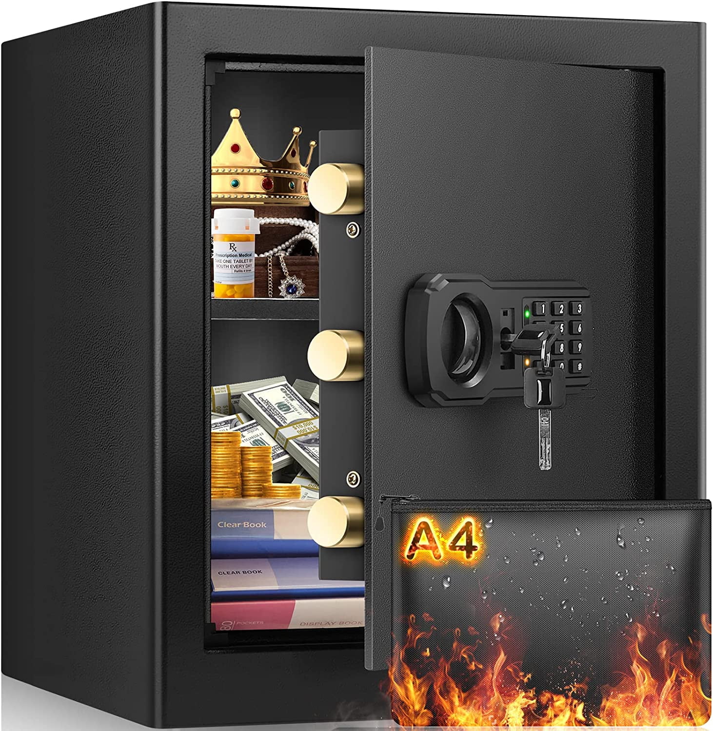 2.0 Cub Large Safe Box Fireproof Waterproof, Personal Home Security ...