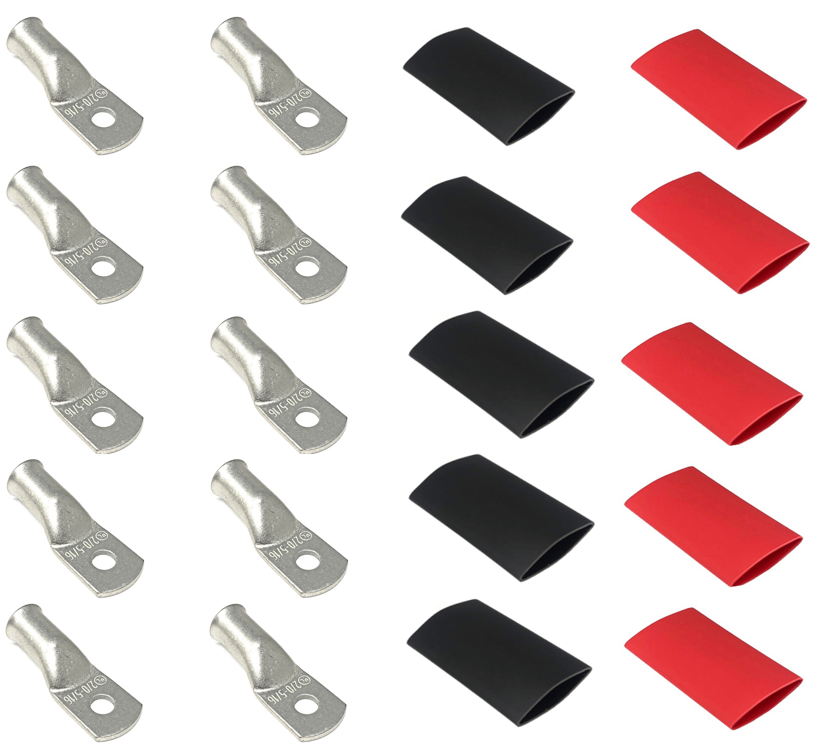 2-0-Gauge 5/16 in. Pure Copper Tin Coated Cable Lugs with Heat Shrink ...