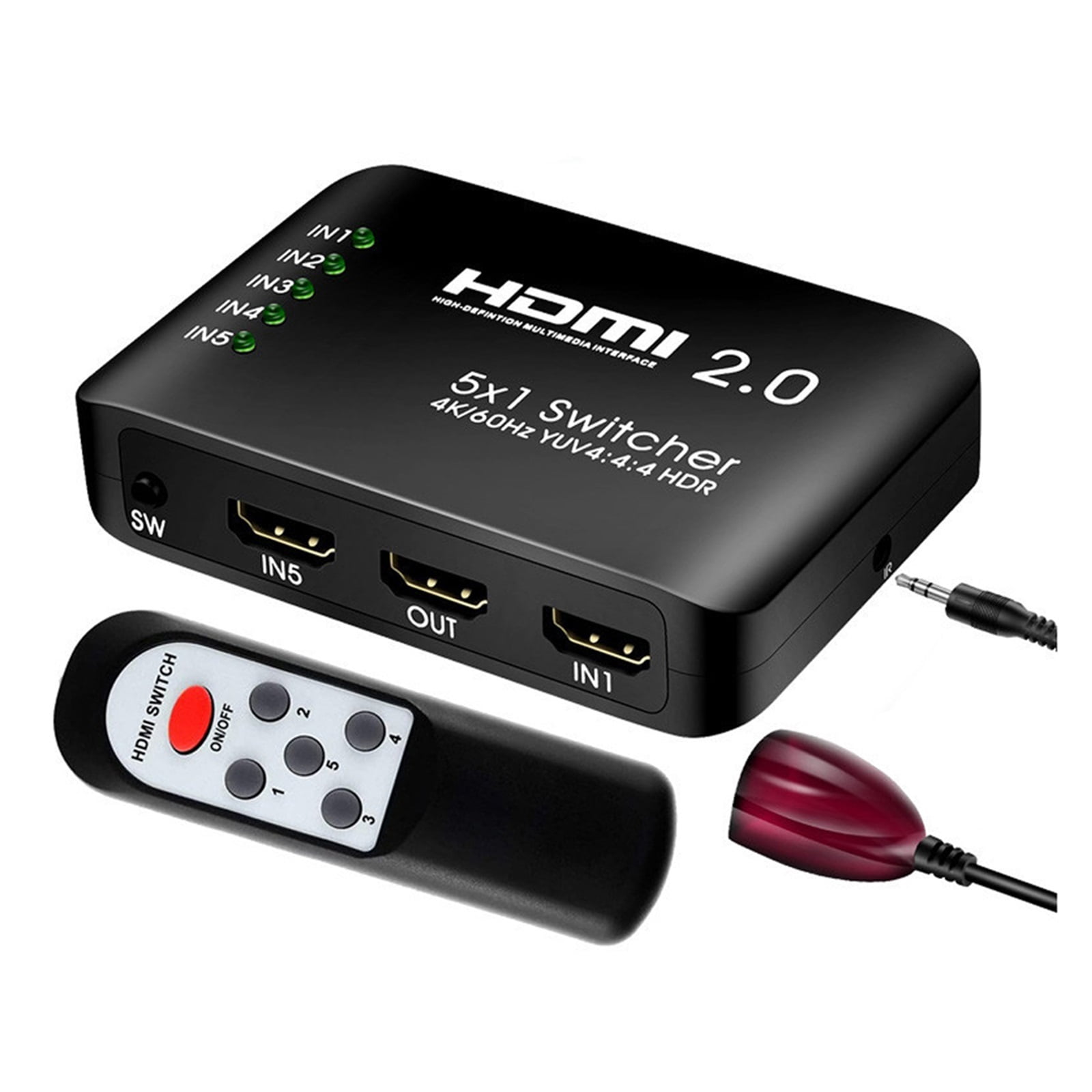 2.0 Switch 4K 60Hz Splitter 3 Port Switcher Adapter With IR Remote For ...