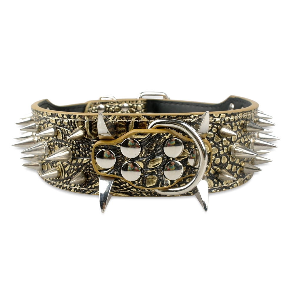 2.0'' Wide Pet Dog Spiked Studded Collar PU Leather Rivet Punk Collars ...