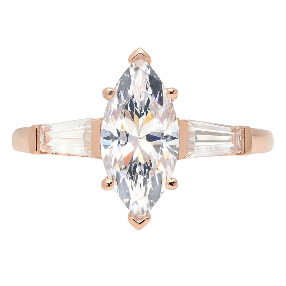 2.0 ct Marquise Cut Real Genuine Natural Diamond VS1-VS2 J-K 14K Rose Gold Three-Stone Promise ...