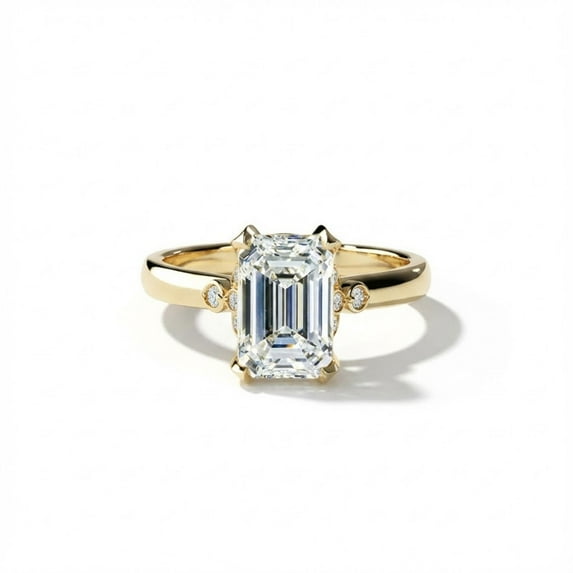 2.00 CT Emerald Cut Moissanite Engagement Ring 14k Yellow Gold Plated ...