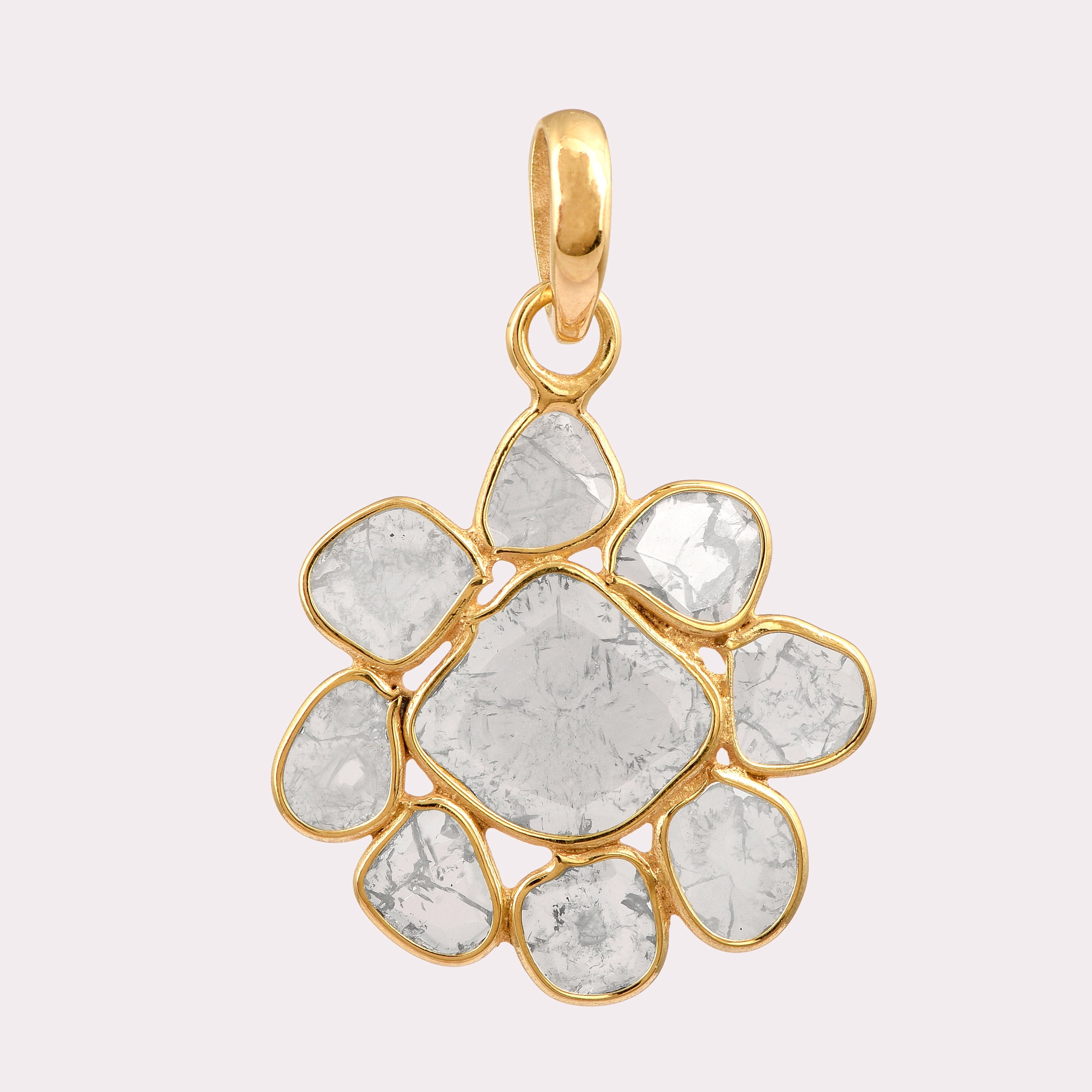 2.00 CTW Natural Diamond Polki Flower Mother's Day Gift Pendant 925 ...