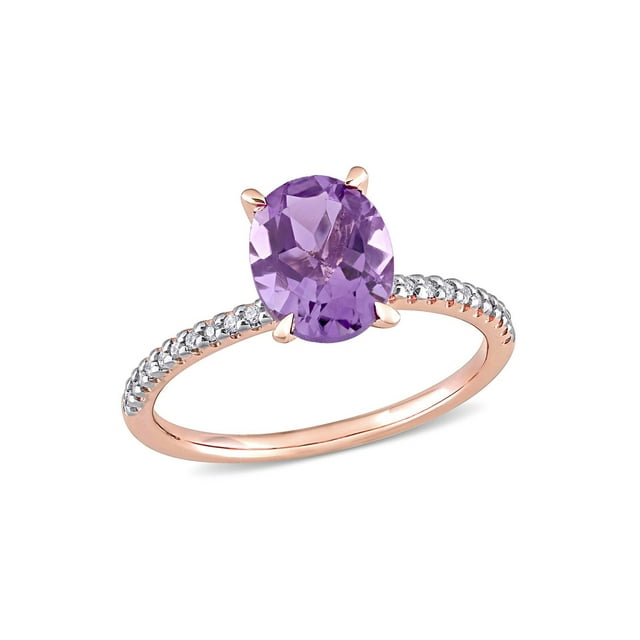 2.00 Carat (Ctw) Oval Amethyst Ring in 14K Rose Pink Gold - Walmart.com