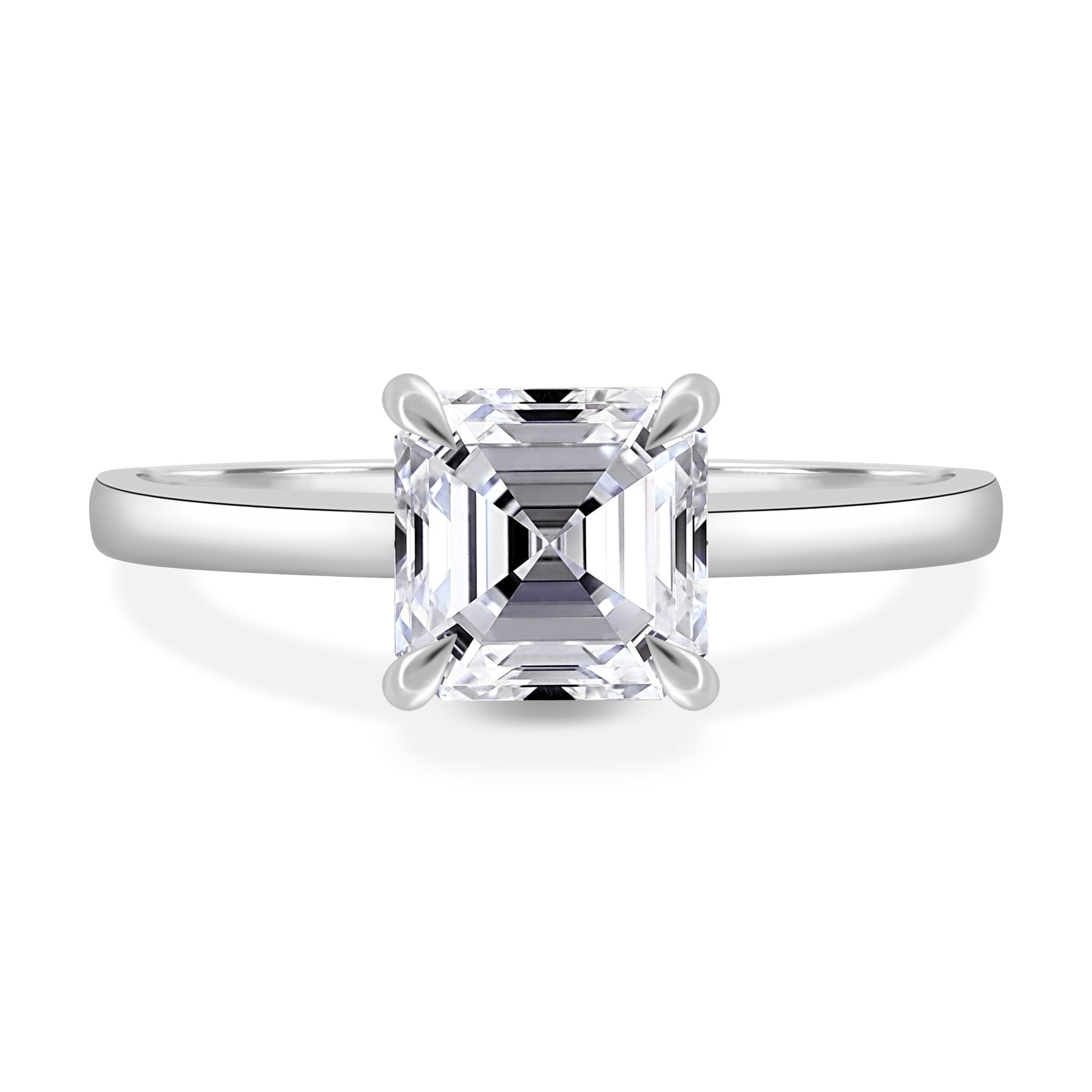 2.00 Ct Asscher Cut Moissanite Solitaire Engagement Ring, 4 Claw ...