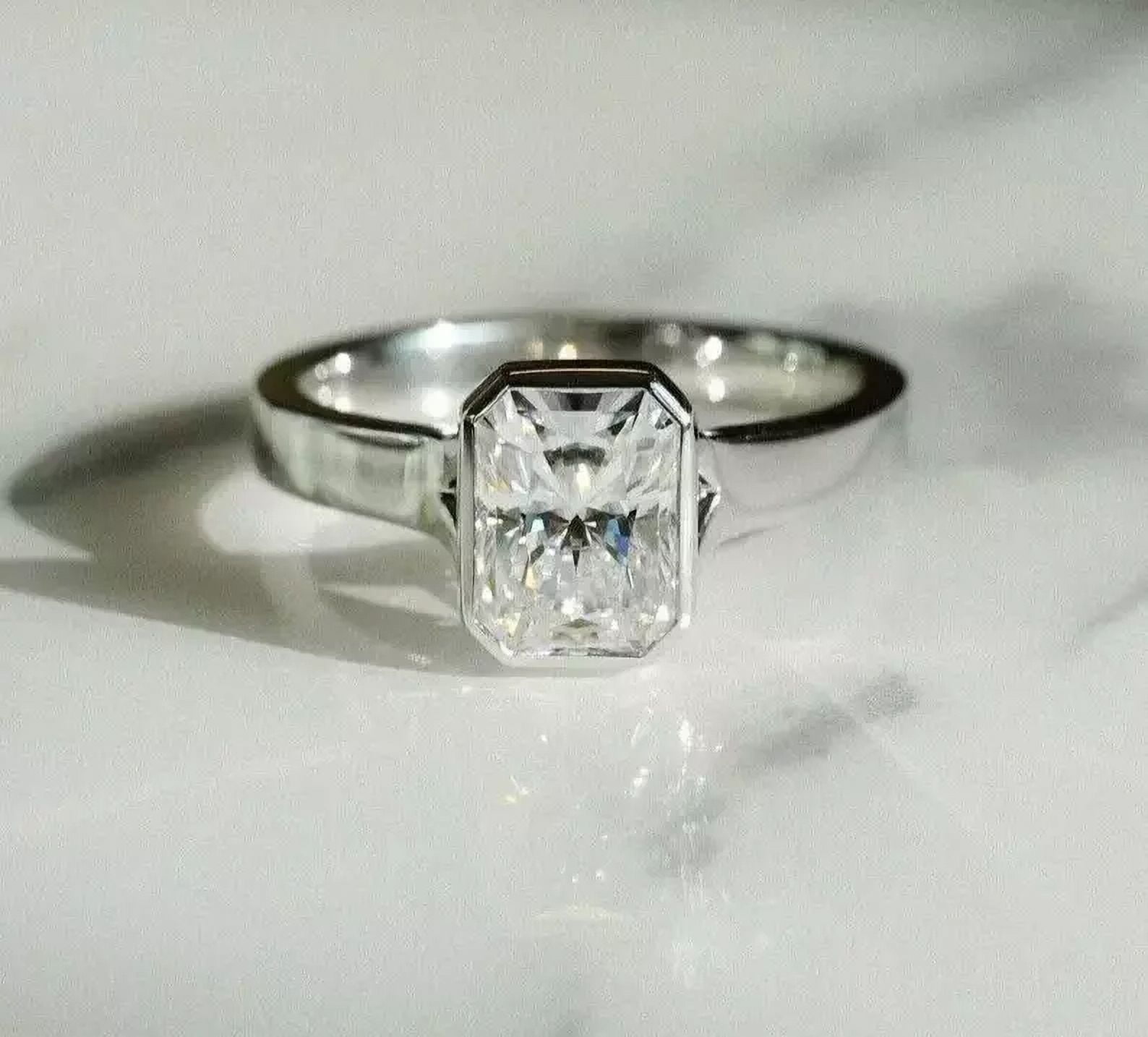 2.00 Ct Radiant-Cut VS1/G Lab-Grown Diamond Bezel Wedding Ring sterling ...