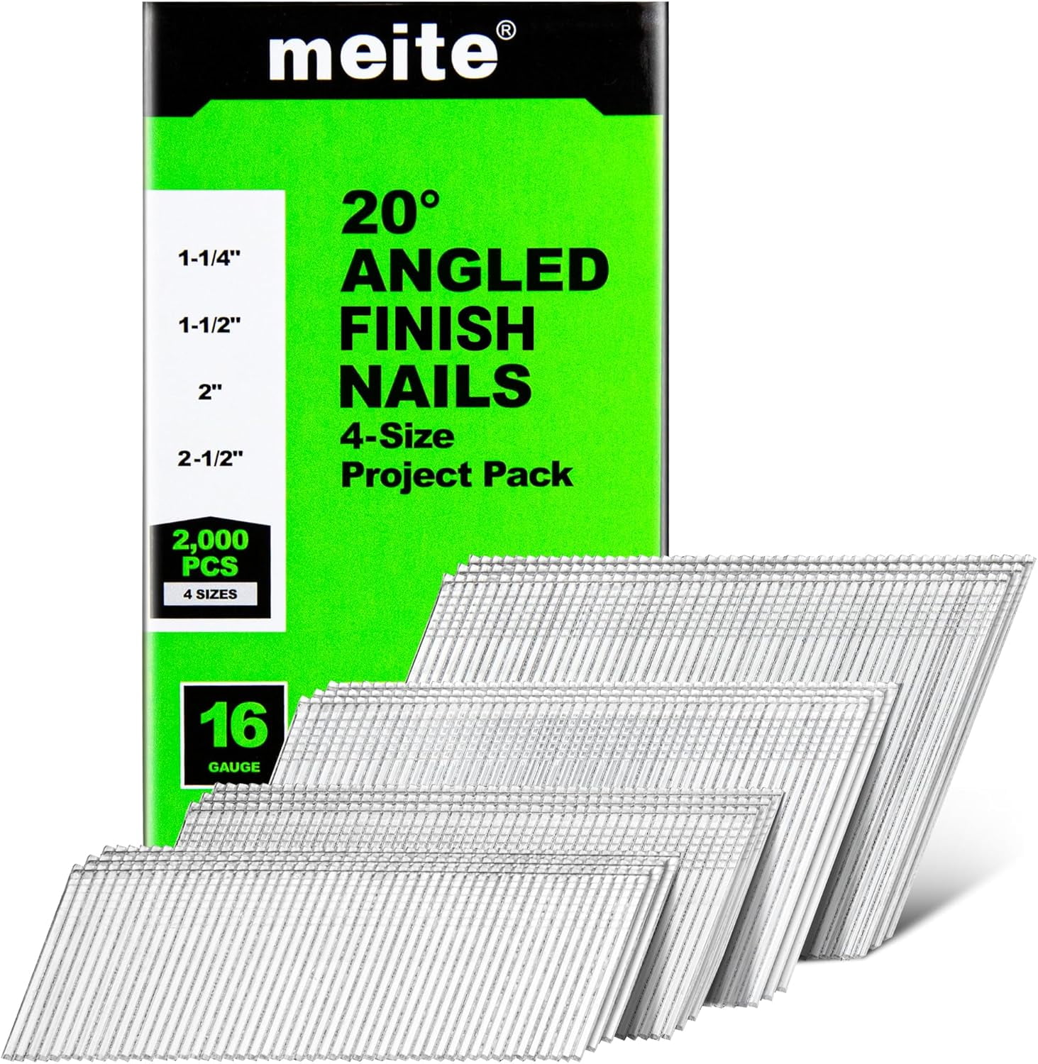 2,000 Counts MEITE 16 Gauge 20 Degree Angled Finish Nails Set ...