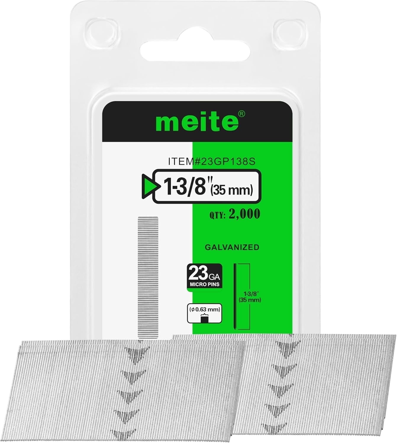 MEITE, 2,000 PCS 23 Gauge Pin Nails, 1-3/8 Inch Length, Galvanized ...