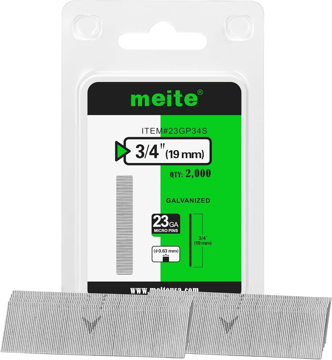 MEITE 23 Gauge Pin Nails Micro Headless Galvanized, 2,000 PCS, 3/4 Inch ...