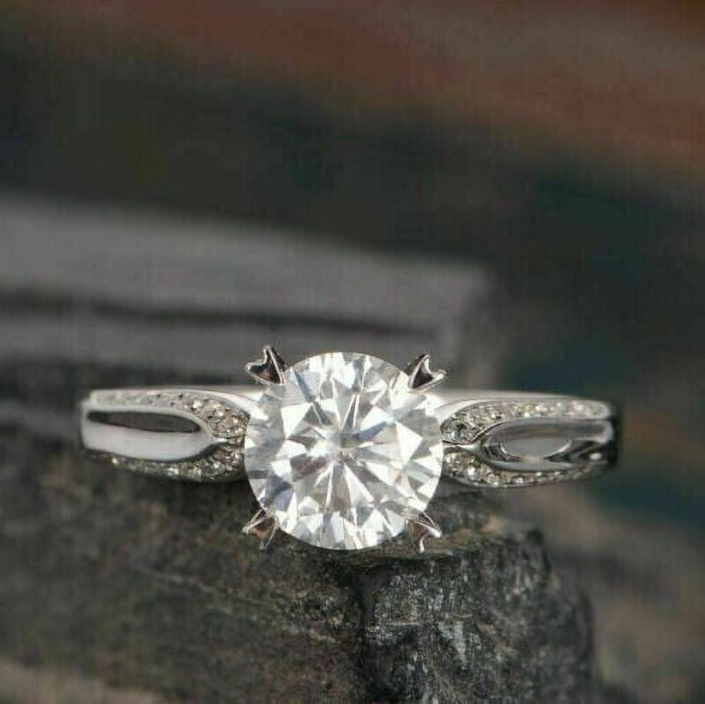2.00CT Round Cut Lab Created Diamond Solitaire Pretty Women's Engagement Ring 14K White Gold ...