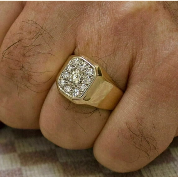 2.00CT Round Cut Real Moissanite Men's Cluster Pinky Ring 14K Yellow Gold Plated - Walmart.com