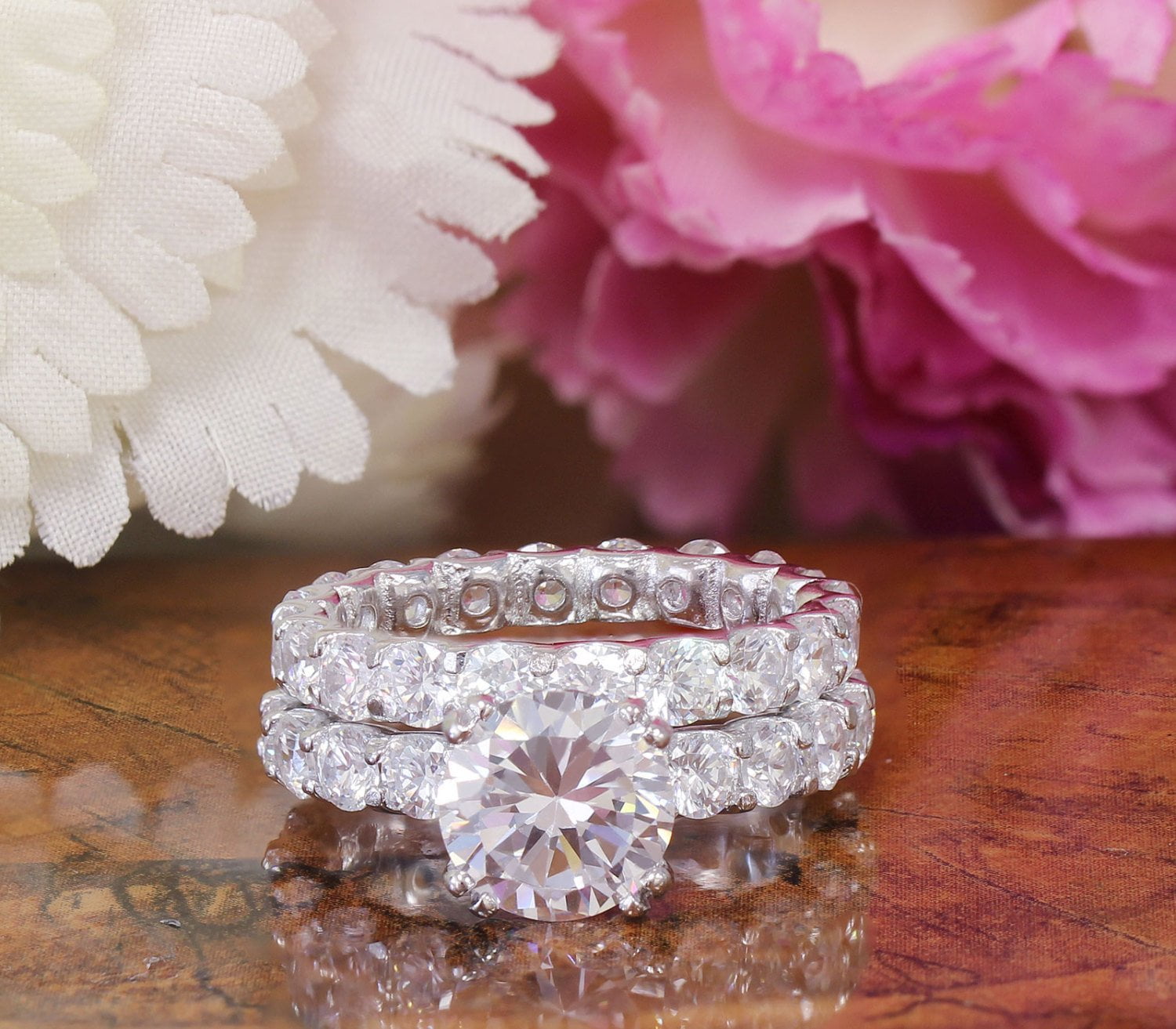 2.00Ct Bridal Set Engagement Ring Round Cut Simulated Diamond White ...