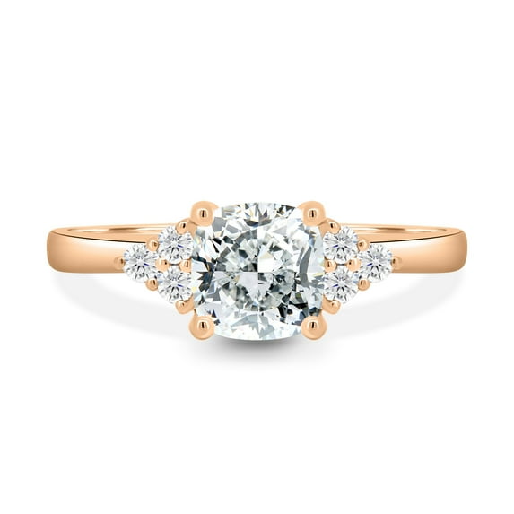 2.00Ct Cushion Cut Lab Grown Diamond Engagement Ring, Round Side Accent ...