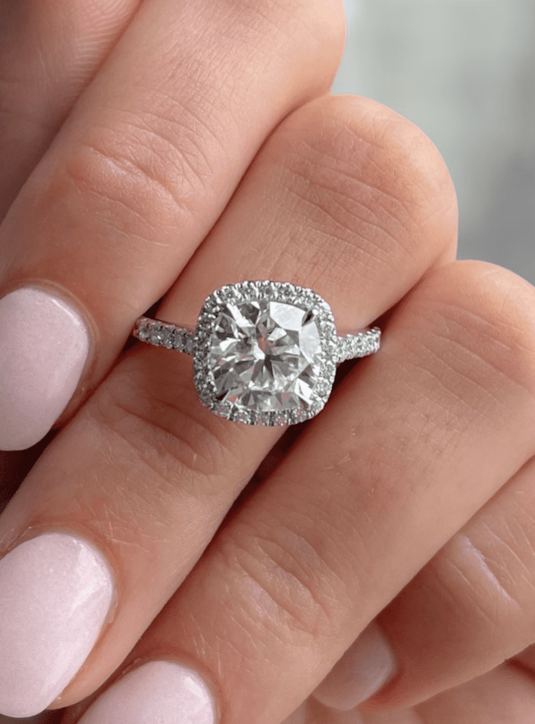 2.00Ct Cushion Cut Lab-Grown Diamond Halo & Cathedral Pavé Engagement ...
