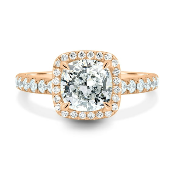 2.00Ct Cushion Cut Lab Grown Diamond Halo & Pavé Band Engagement Ring ...