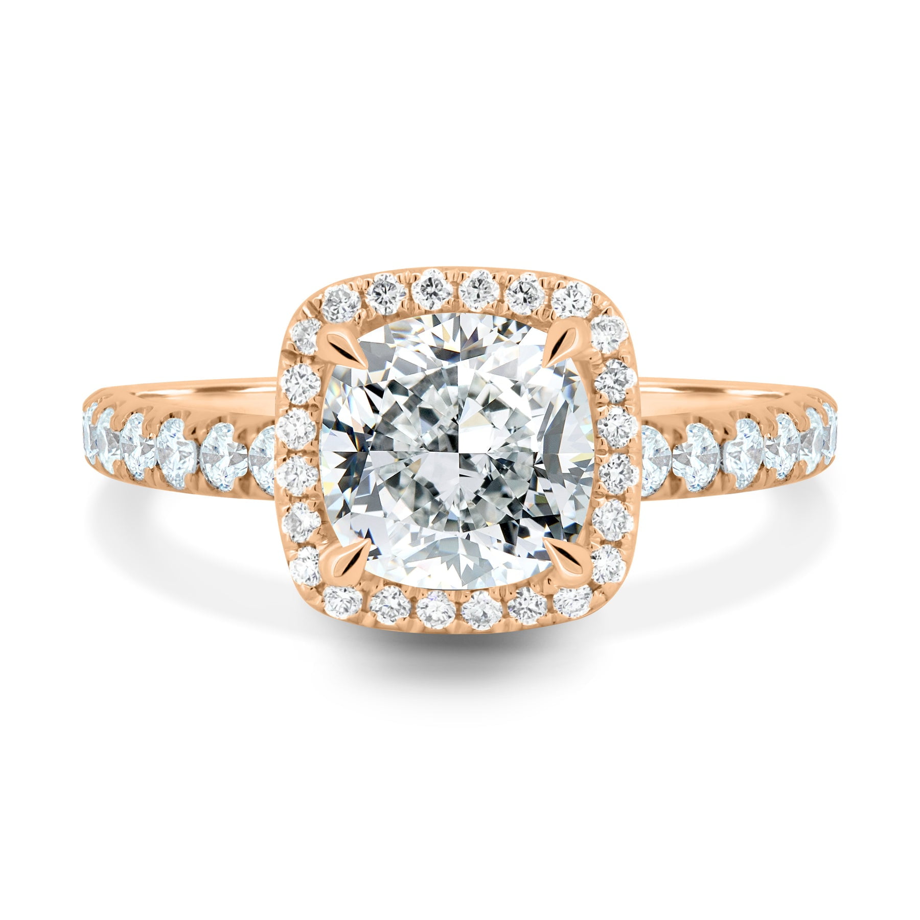 2.00Ct Cushion Cut Lab Grown Diamond Halo & Pavé Band Engagement Ring ...